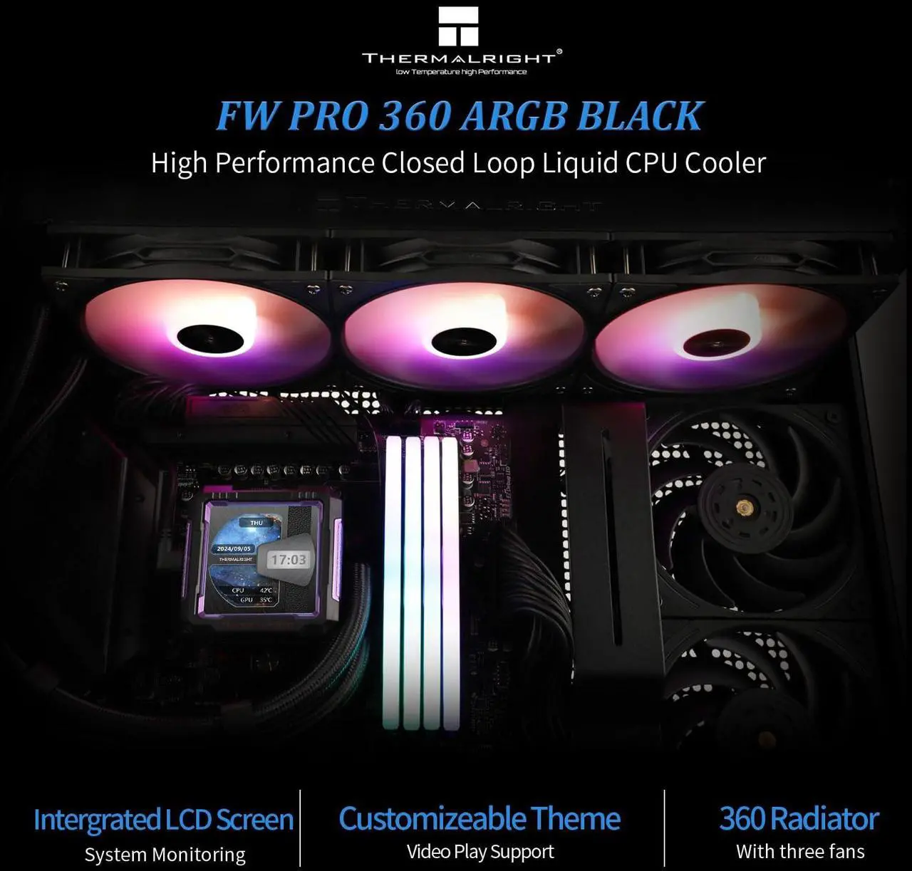 Thermalright FW PRO 360 ARGB Black CPU AIO Cooler,IPS LCD Screen with ...