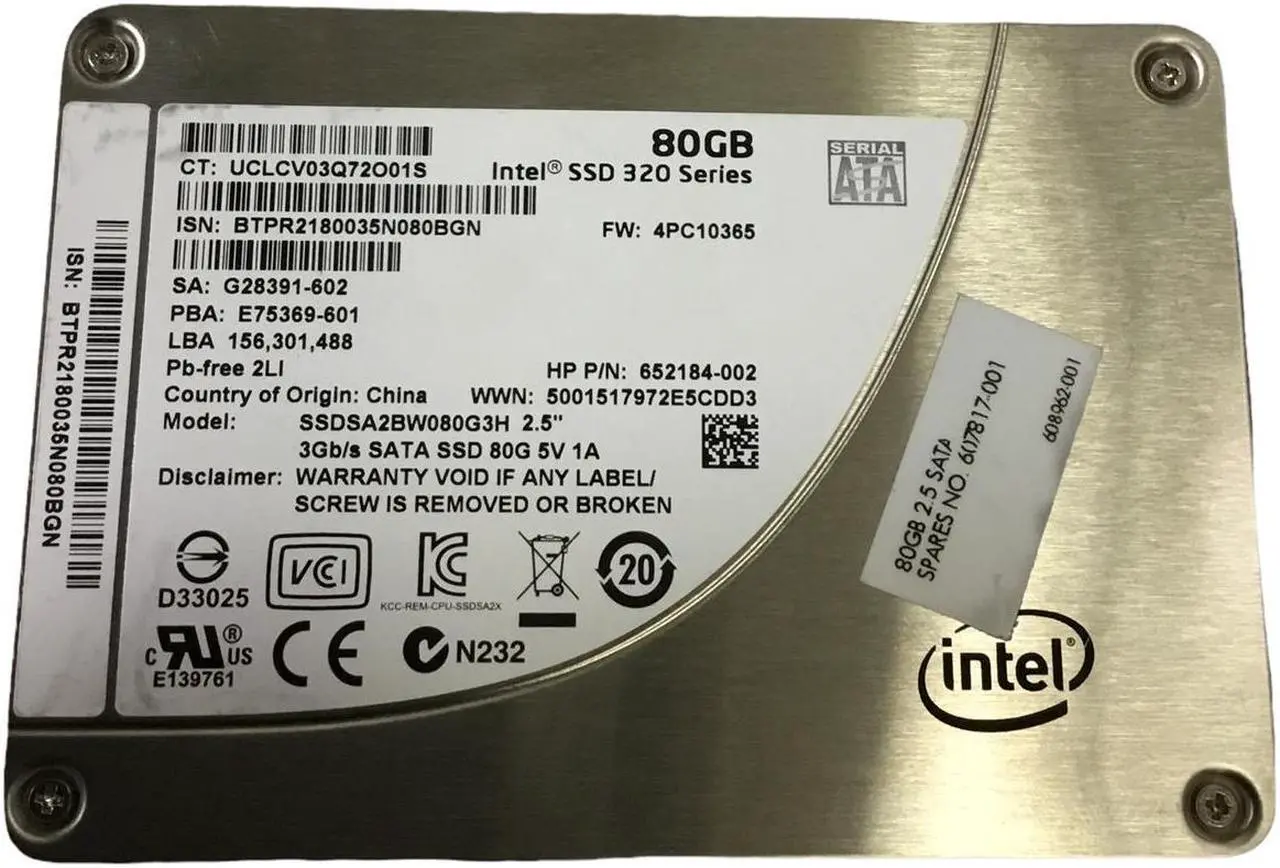 Refurbished: HP intel 80GB SFF SSD Solid State Hard Drive ...