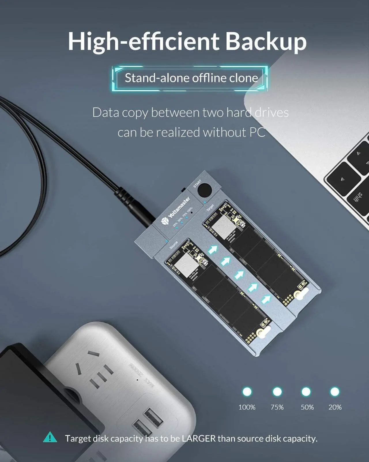 Yottamaster Dual-Bay M.2 NVMe Cloner Duplicator, Aluminum Alloy Offline Cloning Docking Station ...