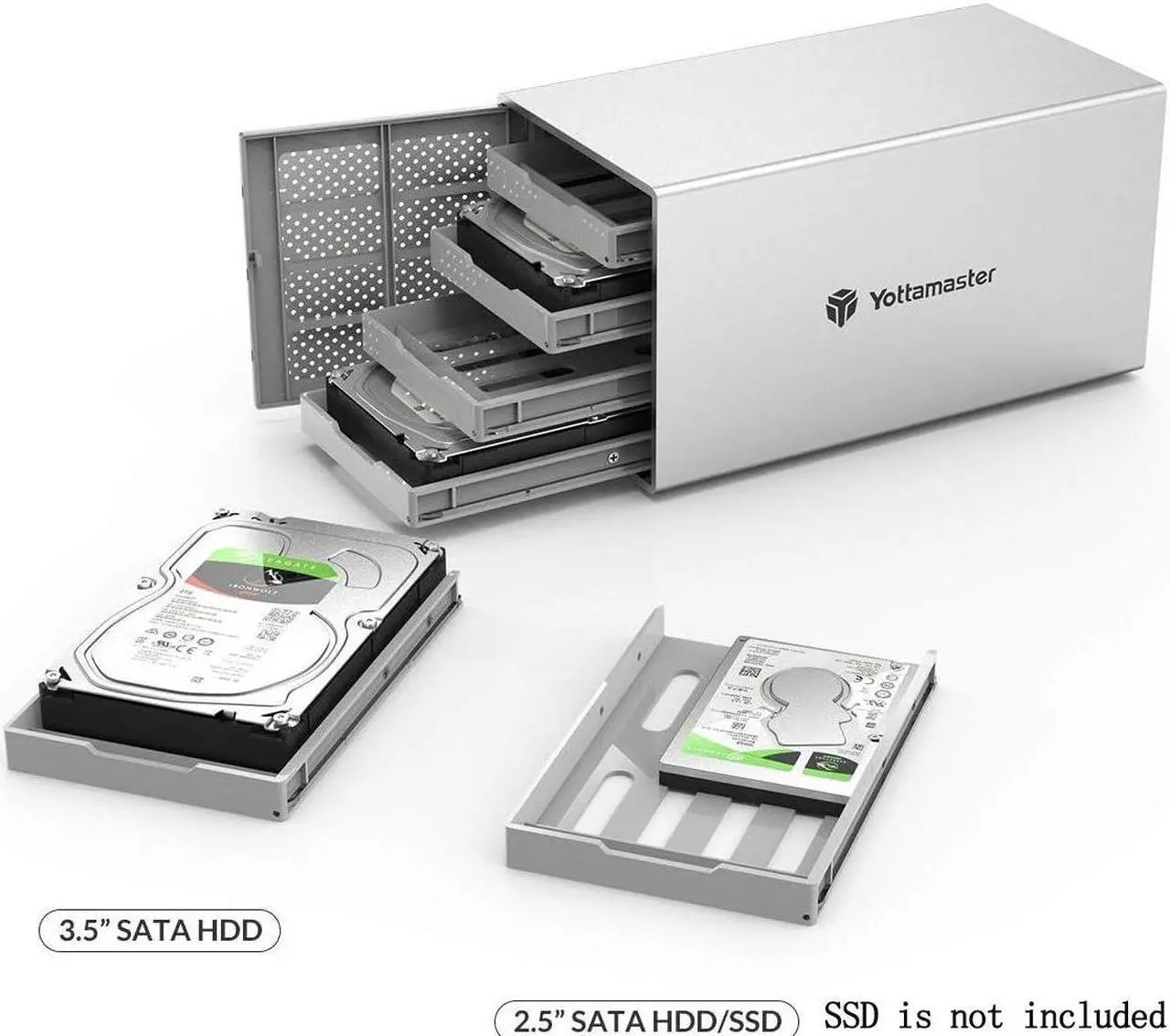Yottamaster 4 Bay Hard Drive Enclosure, Aluminum Alloy 4 Bay 2.5/3.5 ...