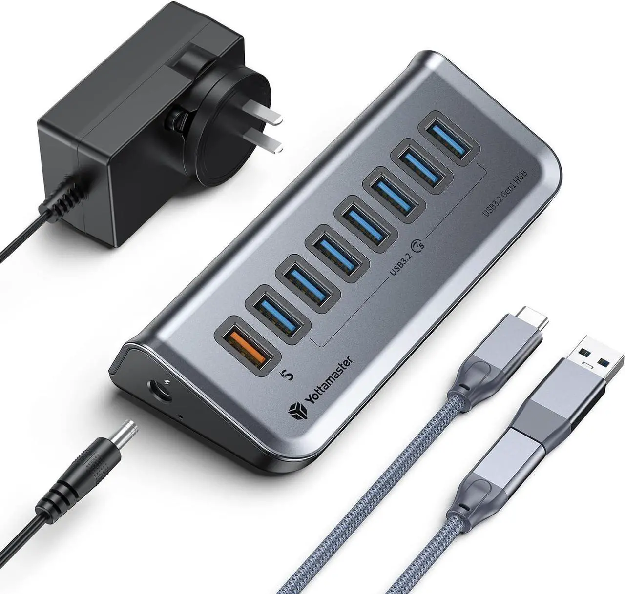 Yottamaster USB 3.0 Hub 8 Ports with 18W Charging, Powered USB Hub with DC 12V/3A Power Adapter ...