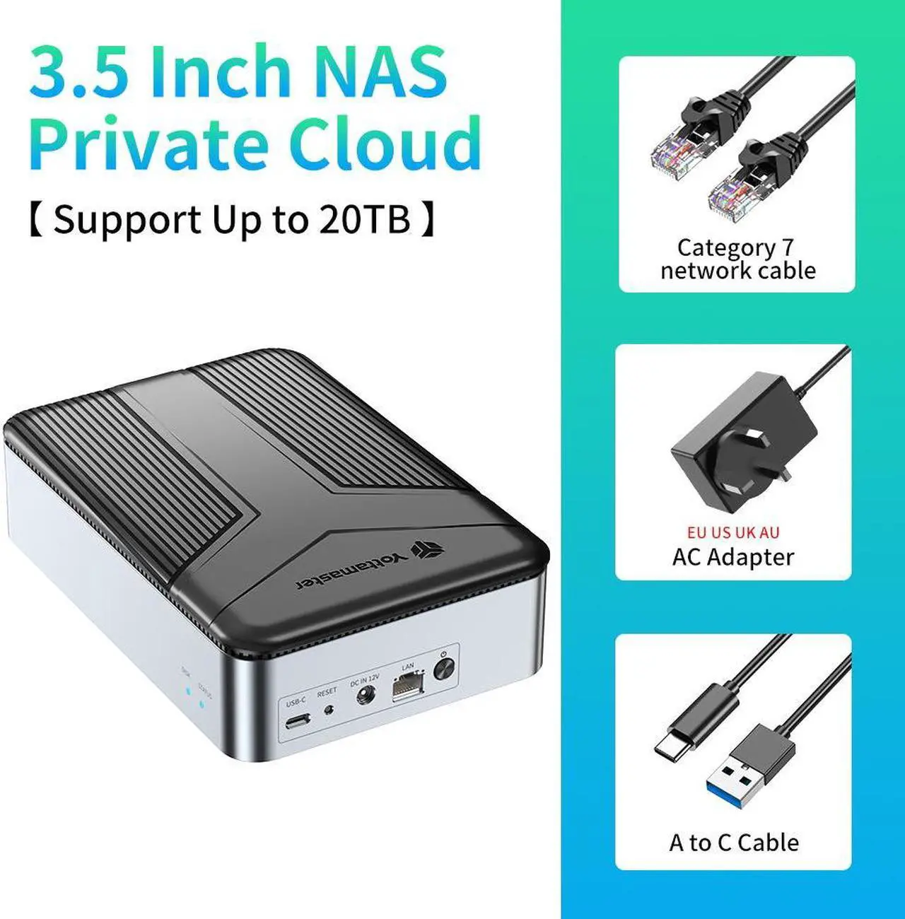 Yottamaster NAS Enclosure for 3.5" SATA HDD/SSD, 1 Bay Network Attached ...