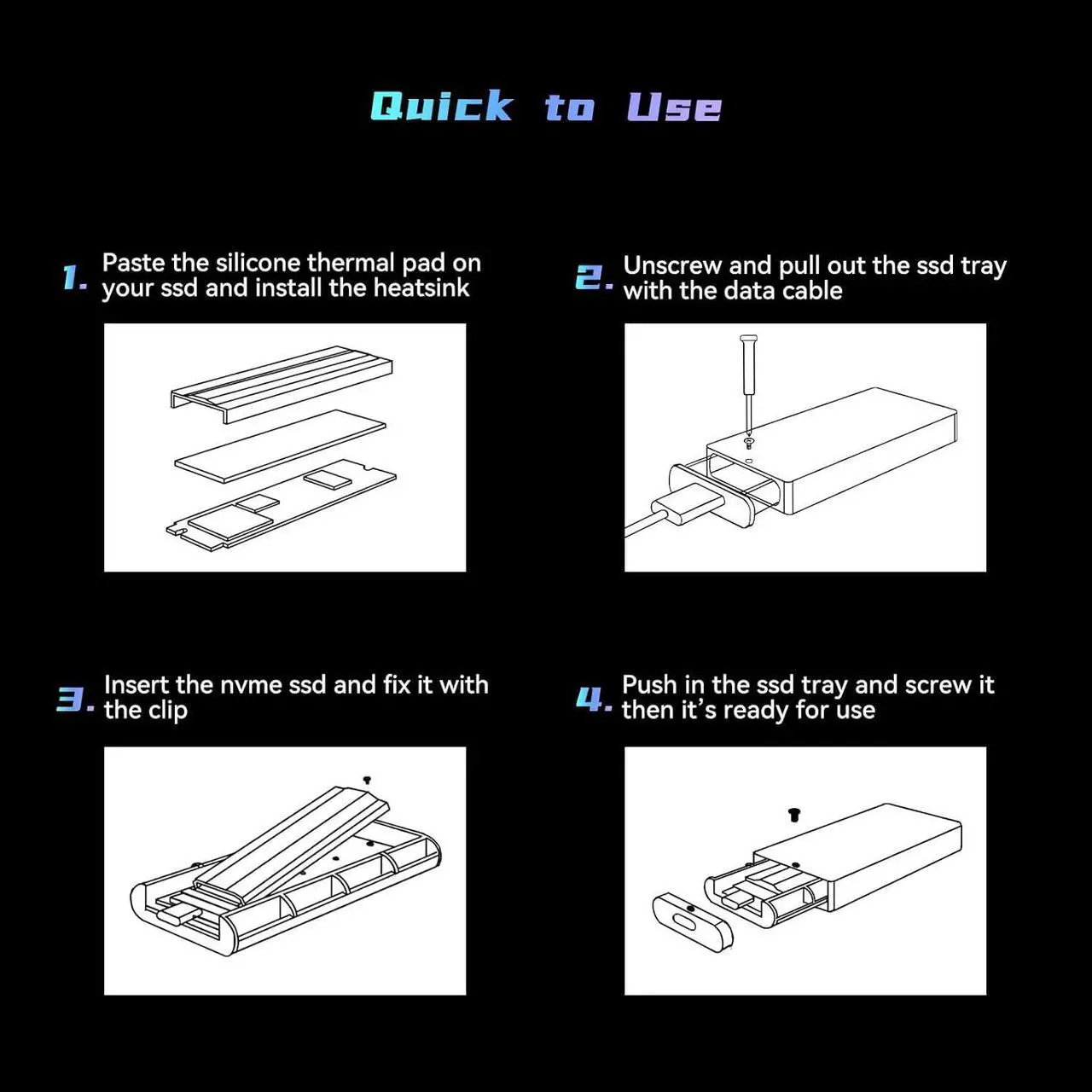 NVMe Enclosure, USB 3.2 Gen 2 10Gbps Aluminum M.2 NVMe SSD Caddy for ...
