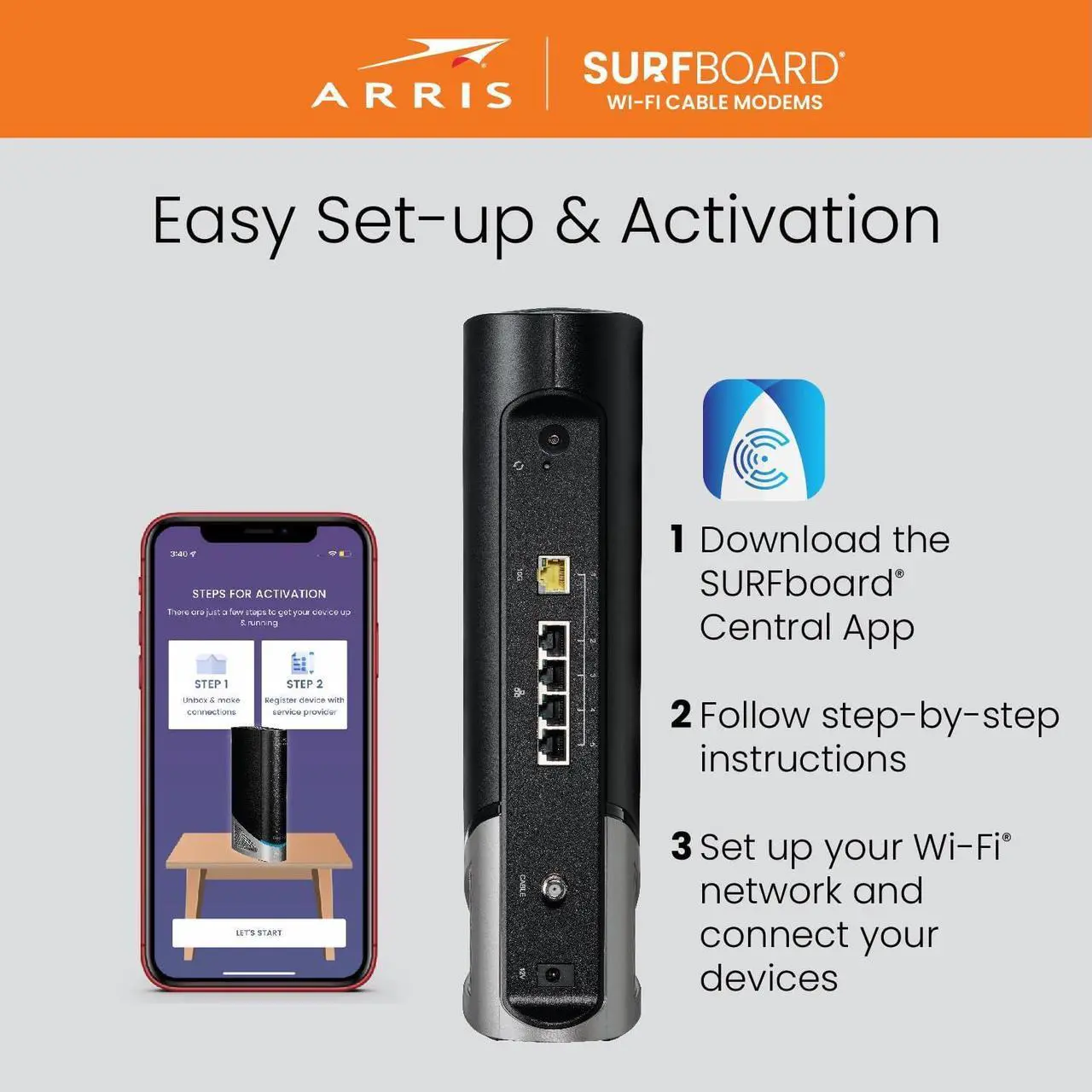 ARRIS Surfboard G54 DOCSIS 3.1 Multi-Gigabit Cable Modem & BE 18000 Wi ...