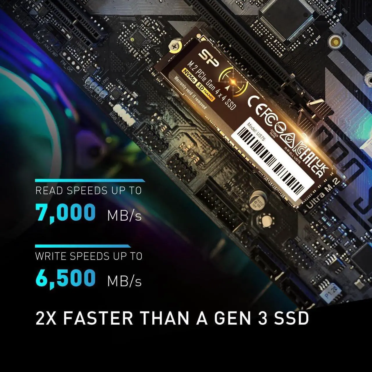 Silicon Power 4TB US75 Nvme PCIe Gen4x4 M.2 2280 SSD R/W Up to 7,000/ ...