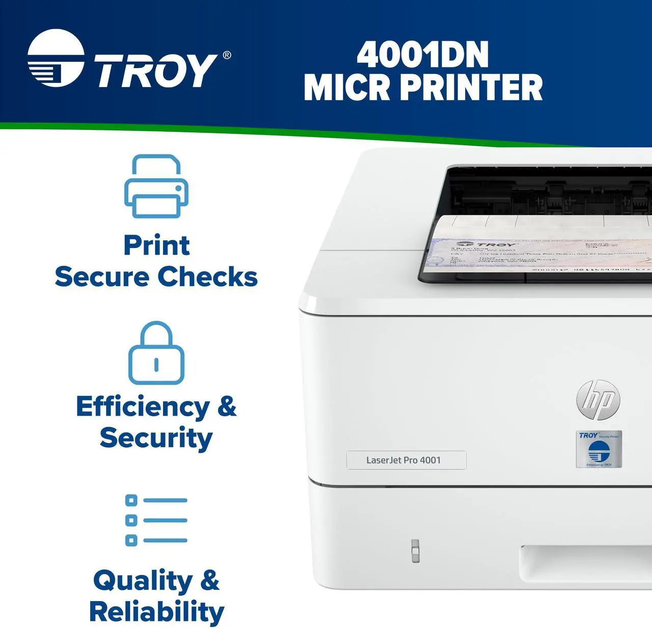 TROY 4001DN MICR Printer, Check Printing, 250 Sheet Capacity, 1 Locking ...