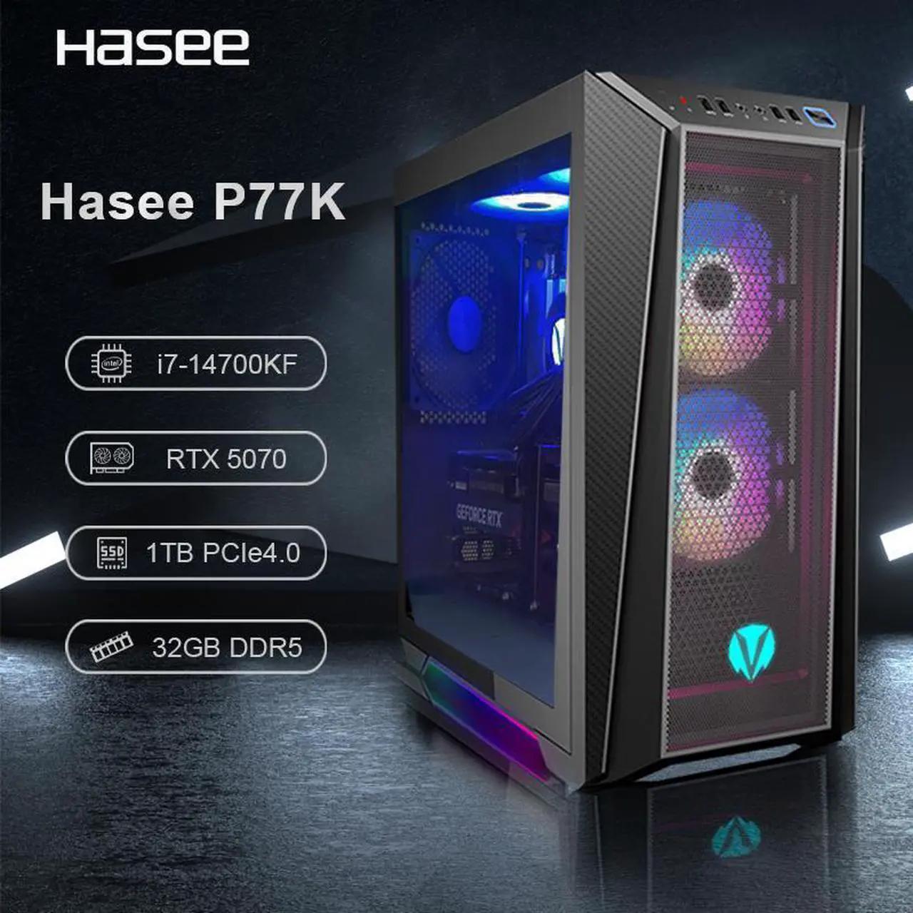 Hasee P77K Gaming Desktop PC - Windows 11 - Intel Core i7-14700KF - NVIDIA GeForce RTX 5070 12GB ...