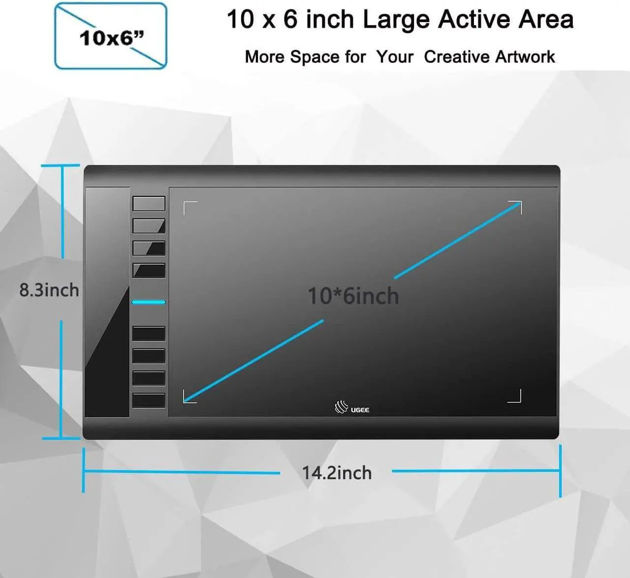 UGEE M708 10 x 6 inch Large Drawing Tablet with 8 Hot Keys, Passive ...