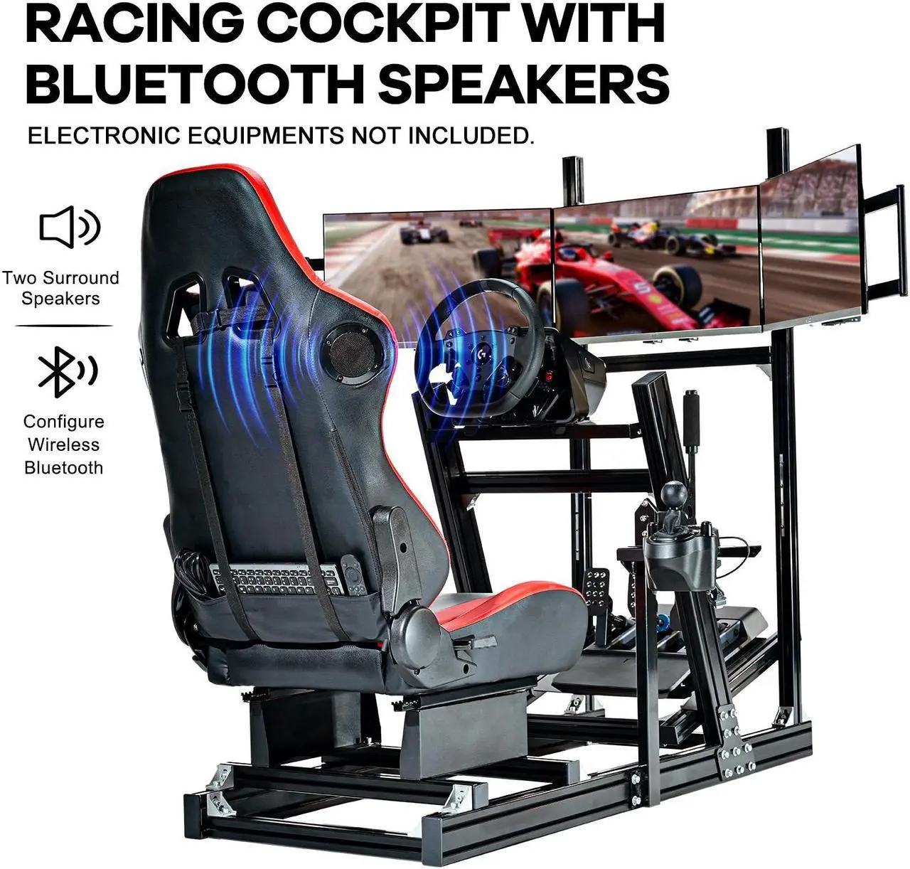 Minneer Aluminum Racing Simulator Cockpit with Triple Monitor Stand ...
