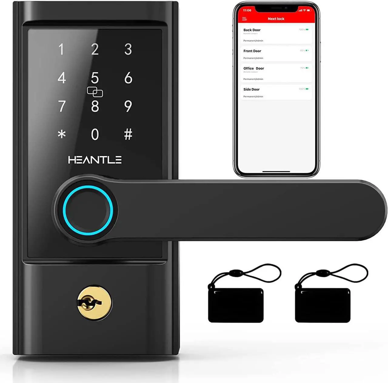 Keyless Entry Door Lock, HEANTLE Smart Lock Fingerprint Deadbolt ...