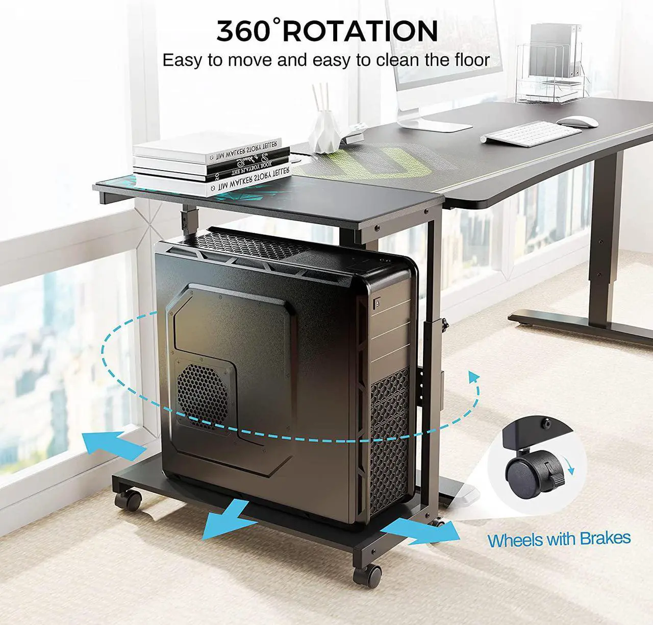Height Adjustable Computer Tower Stand, ATX-Case CPU Holder Under Desk ...