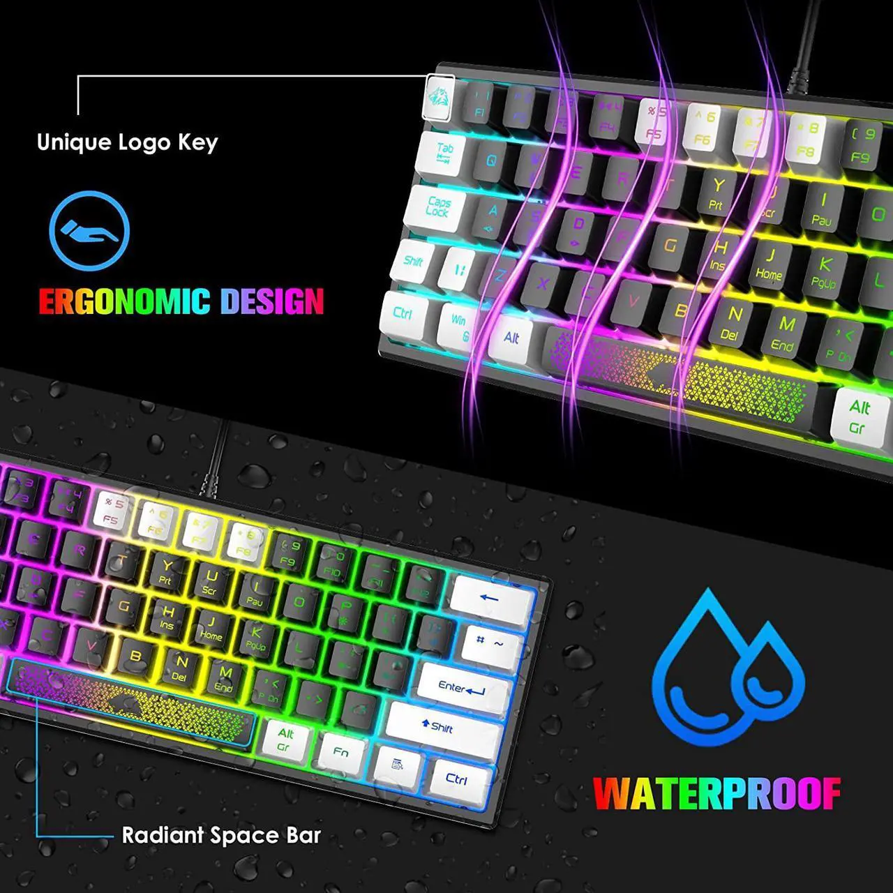 Zhhcyyds K61 60% Gaming Keyboard Mini Portable with Rainbow RGB Backlit ...