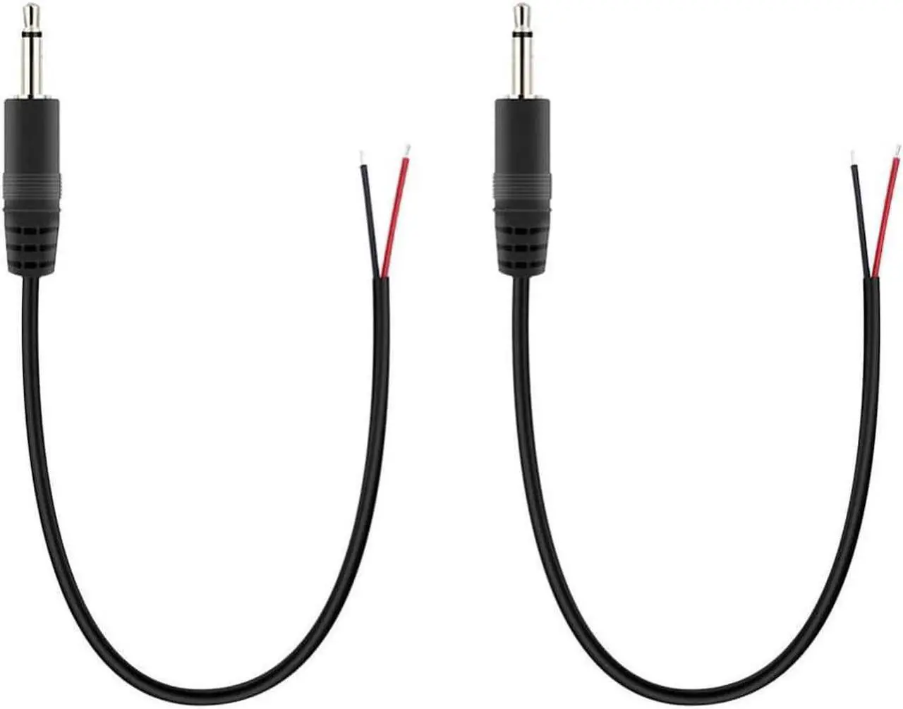 (2 Pack) Replacement 3.5mm Male Plug to Bare Wire Open End TS 2 Pole ...