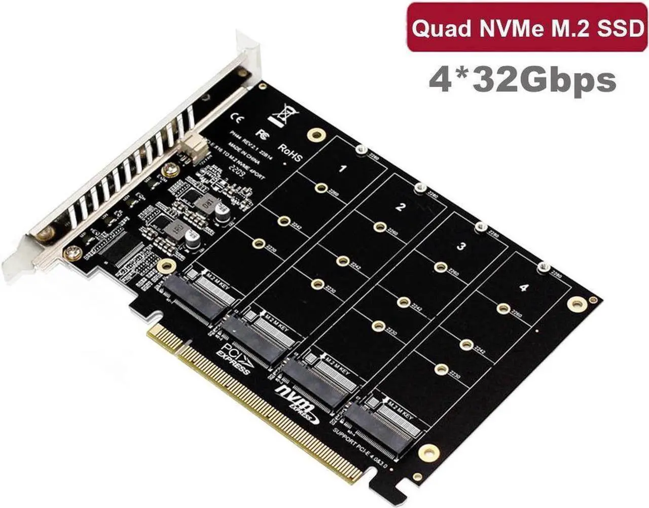 Quad M.2 NVME SSD to PCIe 4.0/3.0 x16 Expansion Card,4-Drive M-Key SSD ...