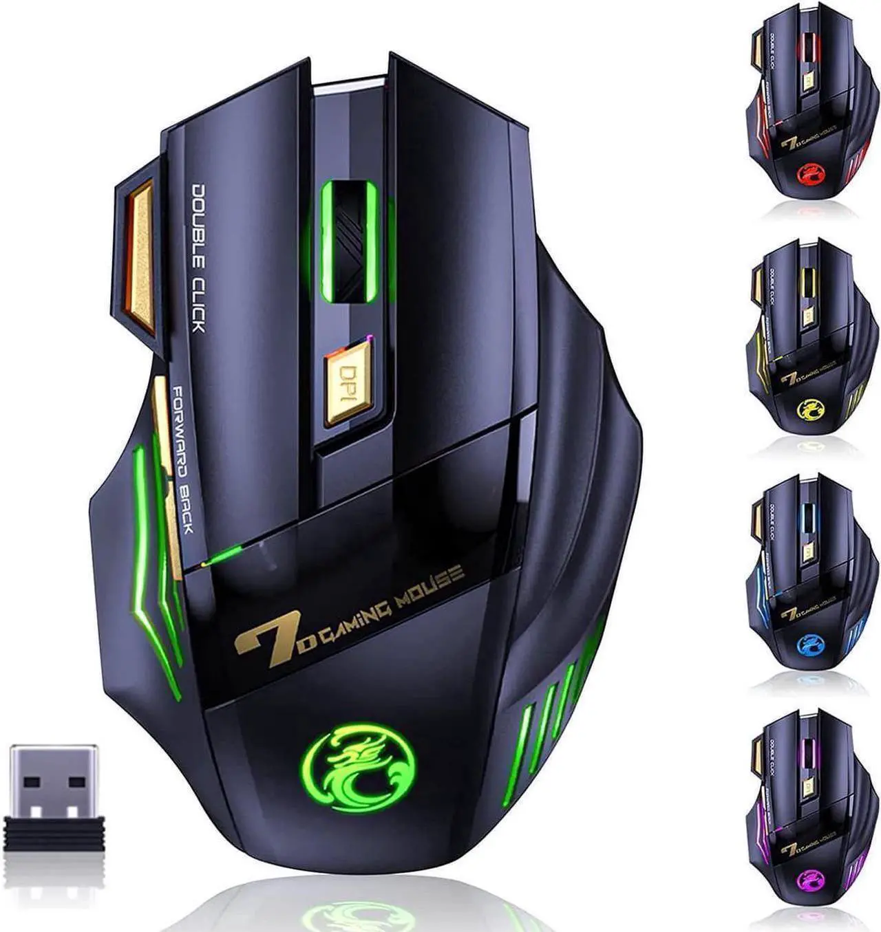 RGB Wireless Gaming Mouse, Rechargeable Silent Click Gaming Mouse with ...