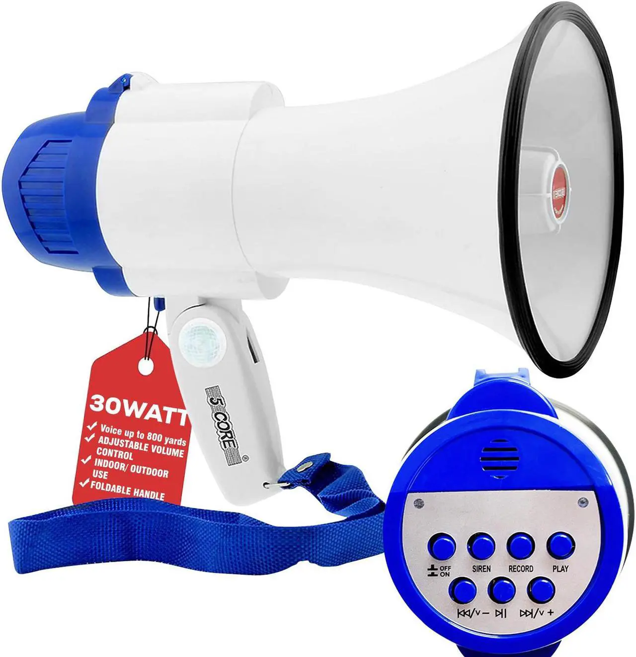 5 Core Megaphone Bullhorn Speaker 30W Bull Horn Battery Power Mini ...