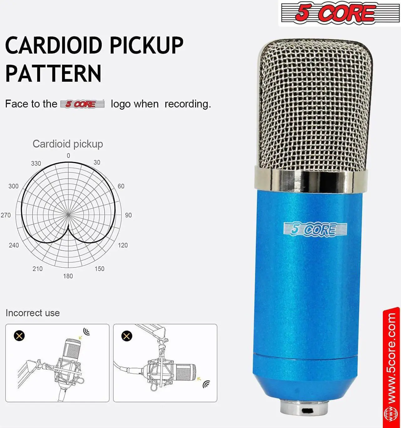 5 Core XLR Microphone Condenser Mic for Computer Gaming, Podcast Tripod ...