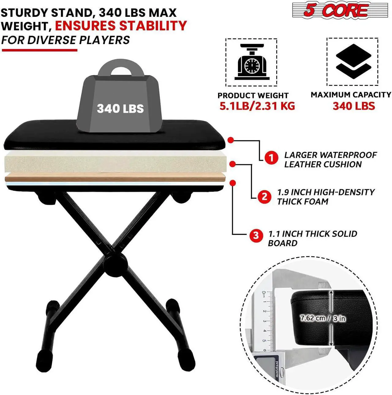 5 Core Keyboard Stand Adjustable z Style Piano Riser + Keyboard Piano ...