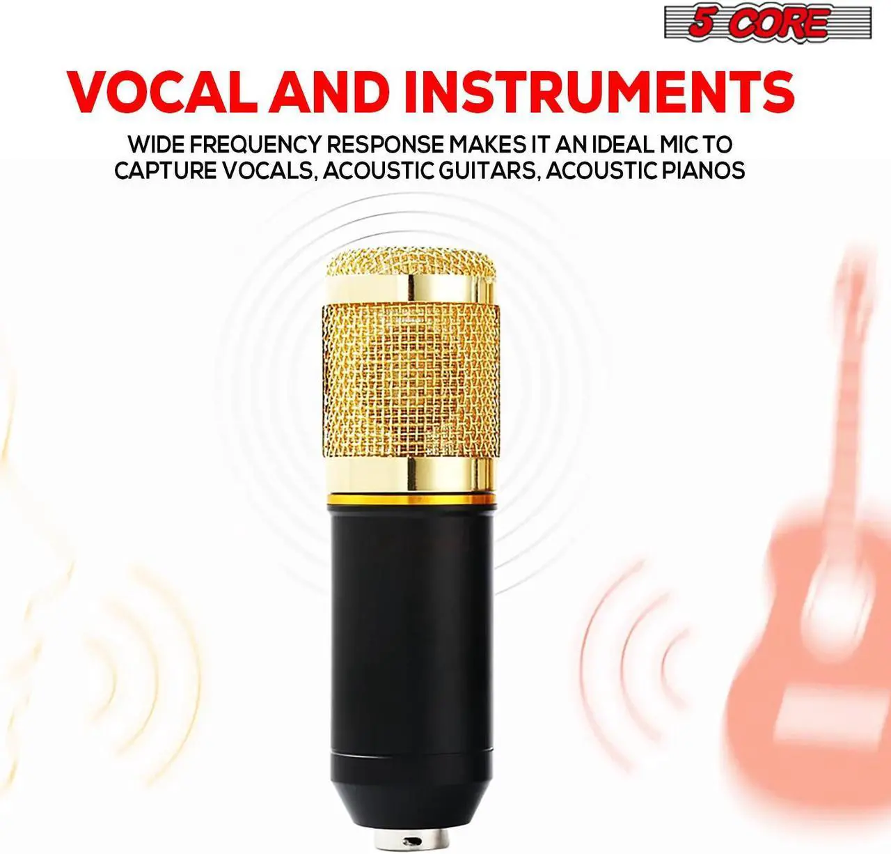 5 Core Condenser Mic Podcast Equipment Bundle w/ Shock Mount, Sound ...