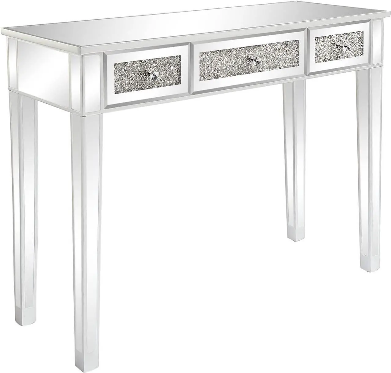 Karl home Mirrored Desk with 3 Drawers Silver Console Table Mirror Sofa ...