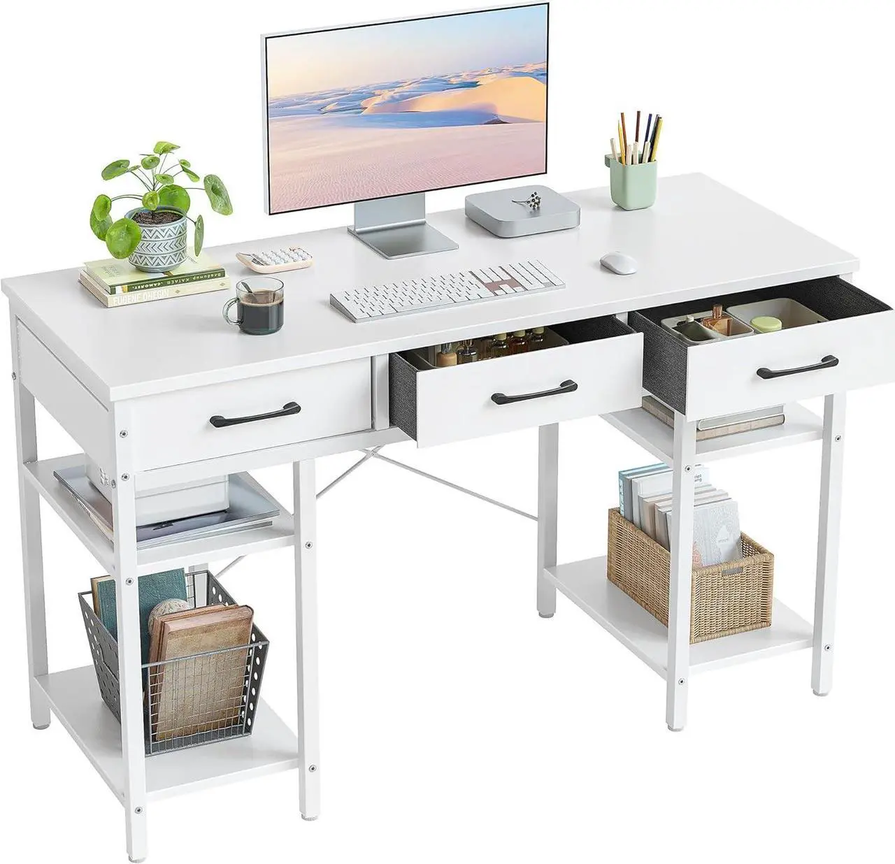 CubiCubi 47 Inch Computer Desk with 3 Drawers and Storage Shelves ...