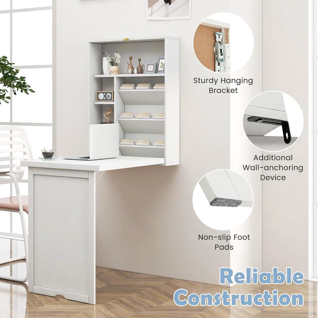 Tangkula Wall Mounted Desk, Fold Out Convertible Floating Desk with ...