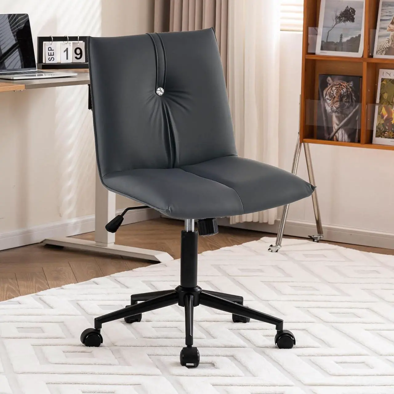 Rowill Home Office Chair Armless with Wheels, Cirss Cross PU Leather ...