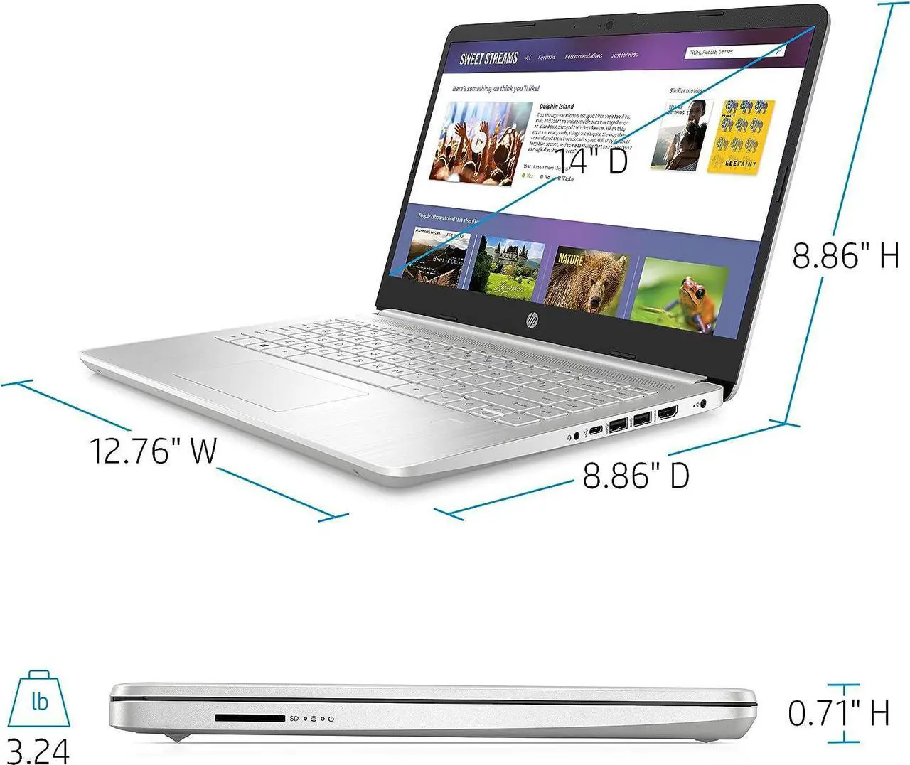 HP 14 Laptop, 14" Full HD Display, Intel Core i3-1115G4 Dual-Core ...