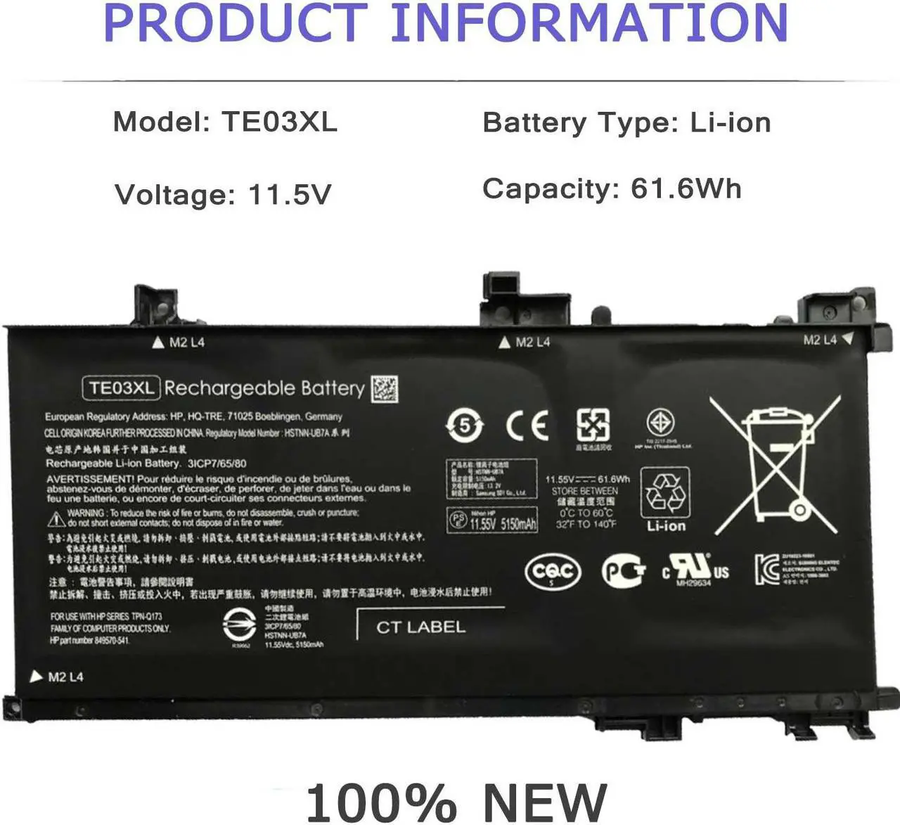 Hecales TE03XL Battery TE03061XL for HP Omen 15-ax000:15-ax033dx 15 ...