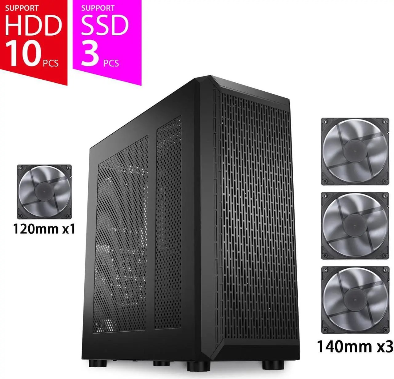 Classico Storage Case ATX Computer Case Mid Tower with 3x140mm &1x ...