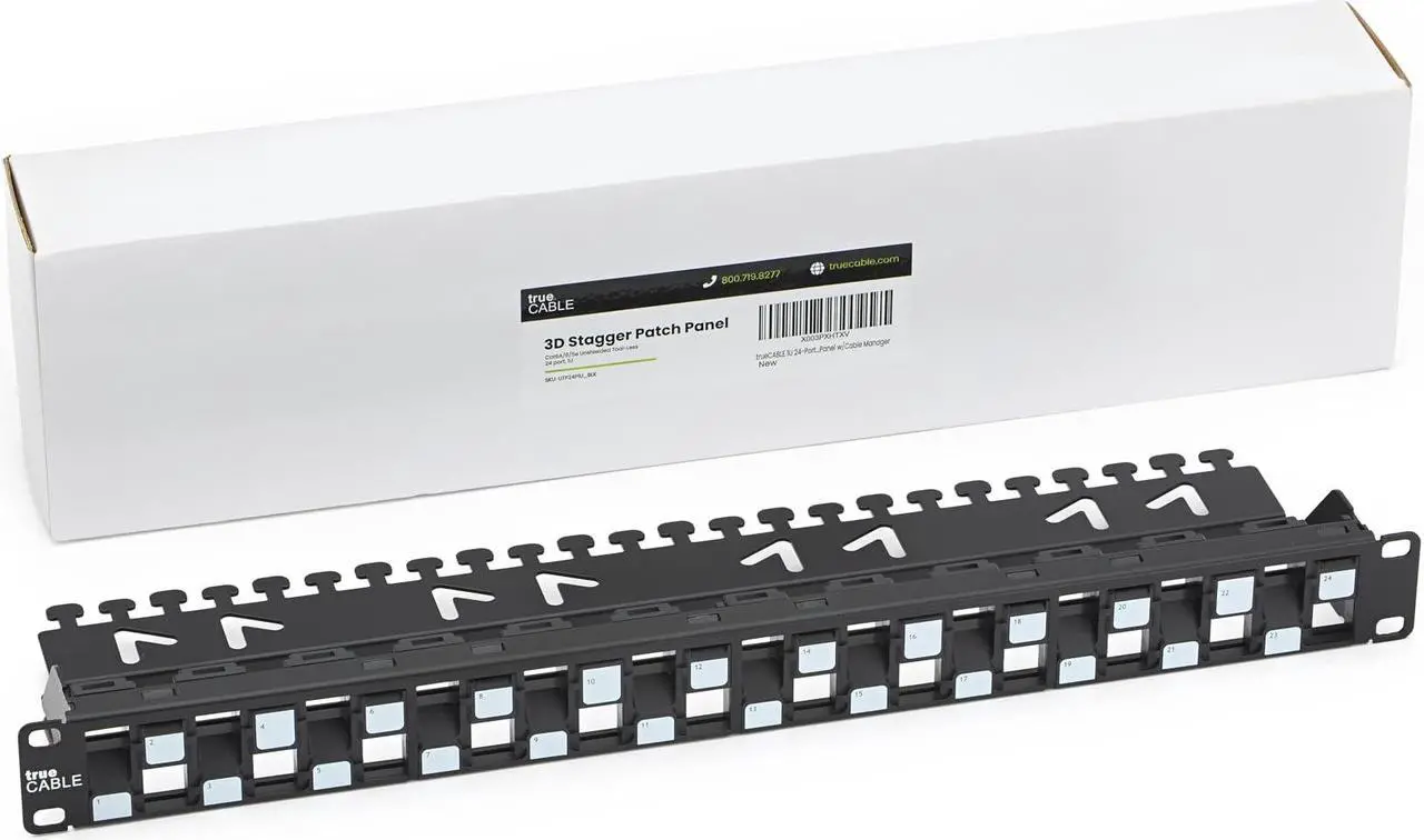 trueCABLE 3-D Staggered 24 Port 19" Toolless Modular Patch Panel ...