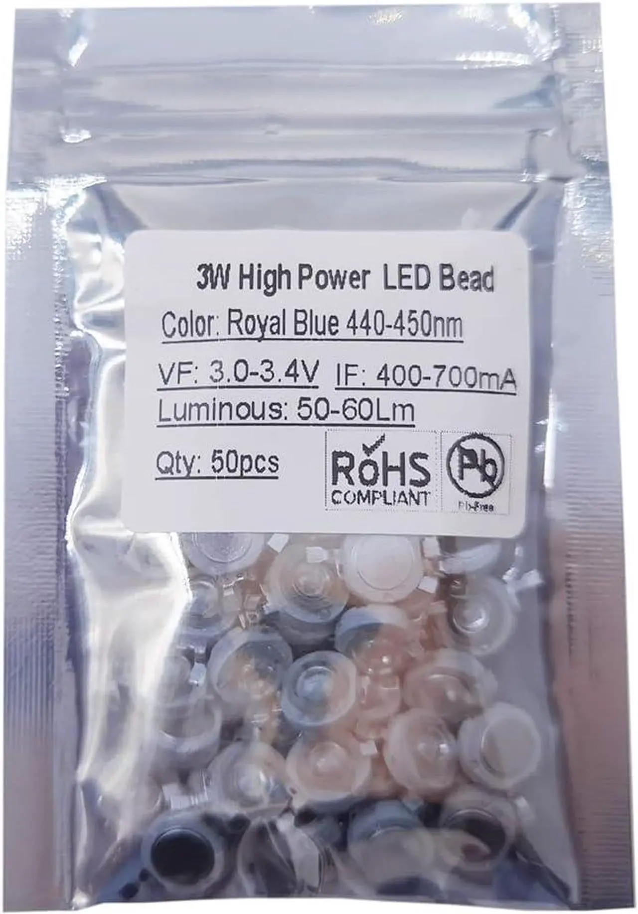 50 pcs High Power Led Chip 3W Royal Blue Plant Grow Light (440nm-450nm ...