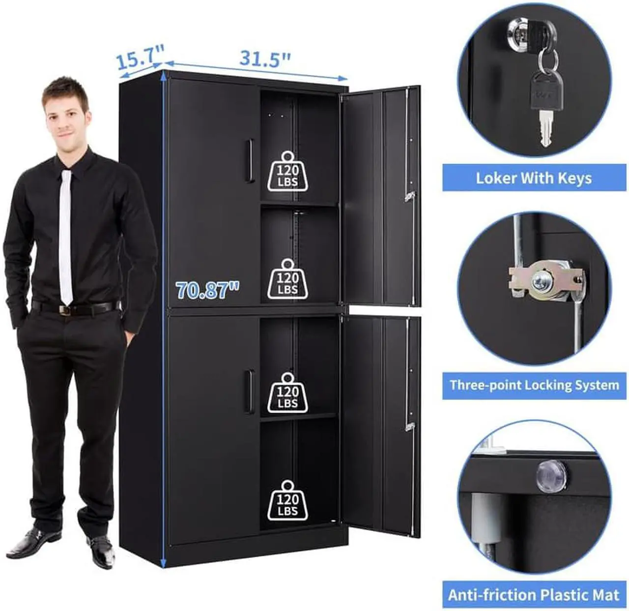 AFAIF Metal Storage Locking Cabinet with 4 Doors and 2 Adjustable ...