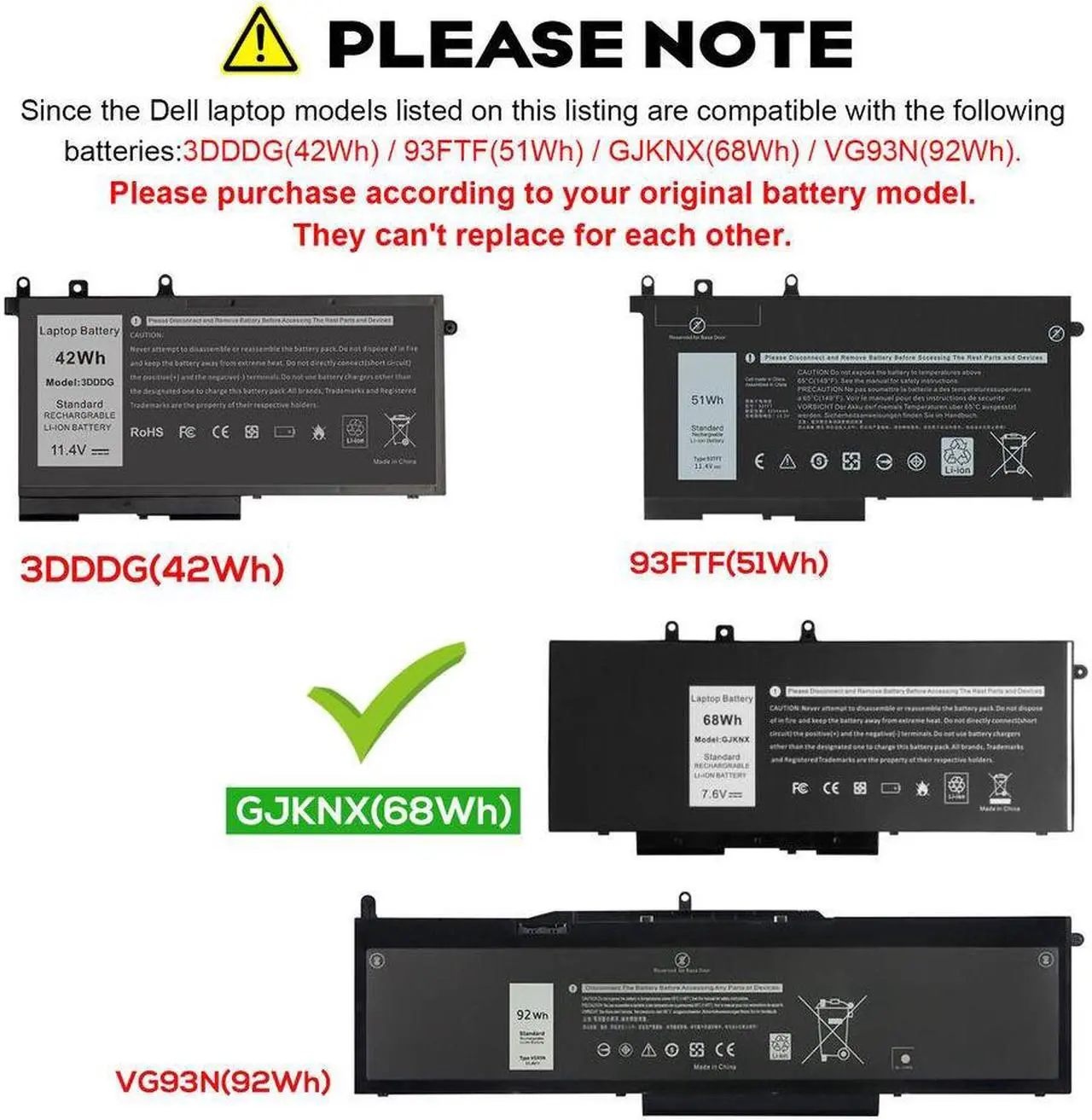 68Wh GJKNX Battery for Dell Latitude 5480 5580 5280 5288 5488 5590 5591 ...