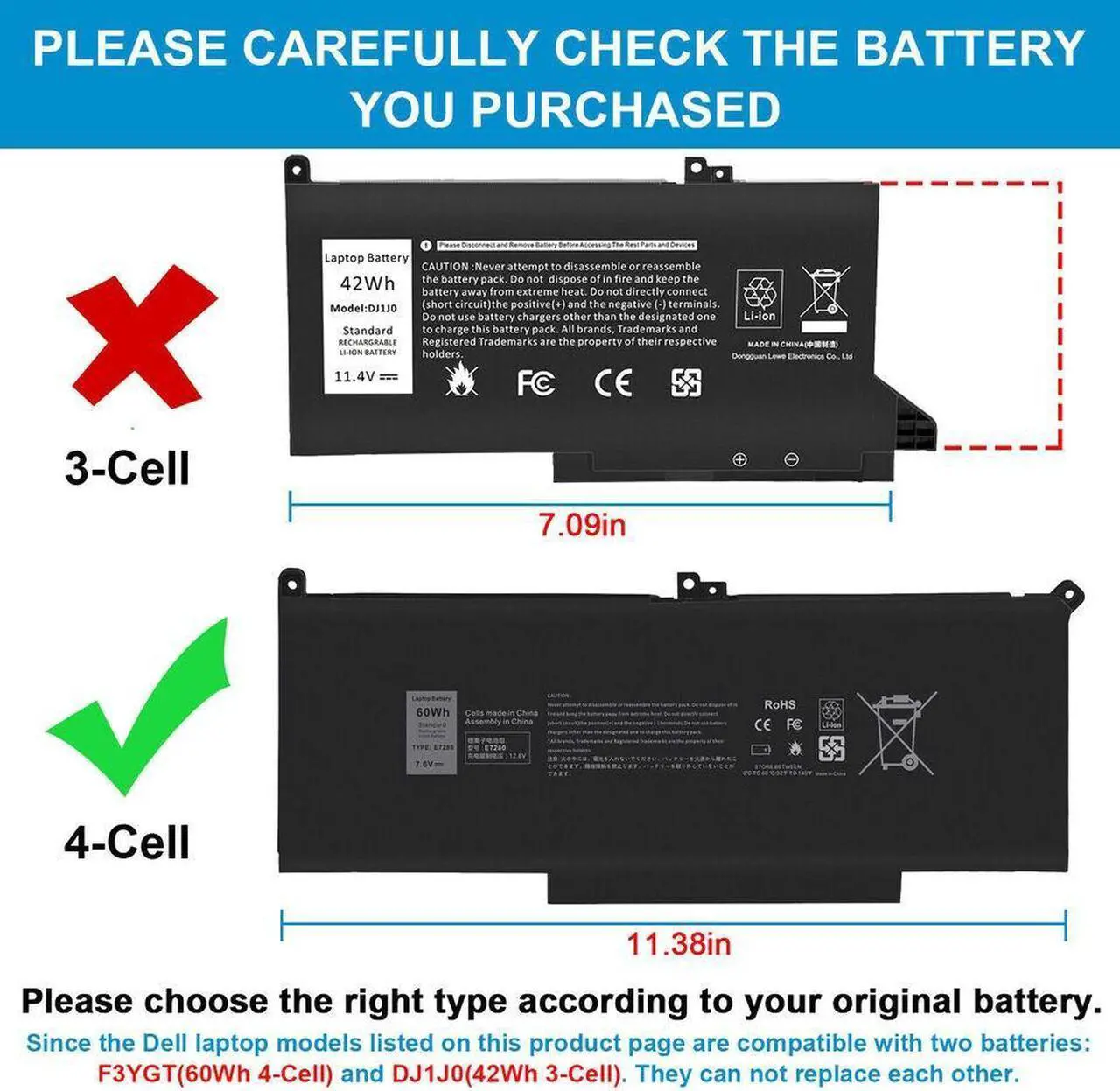 60Wh F3YGT Battery for Dell Latitude 14 7000 7480 7490 Latitude E7280 ...