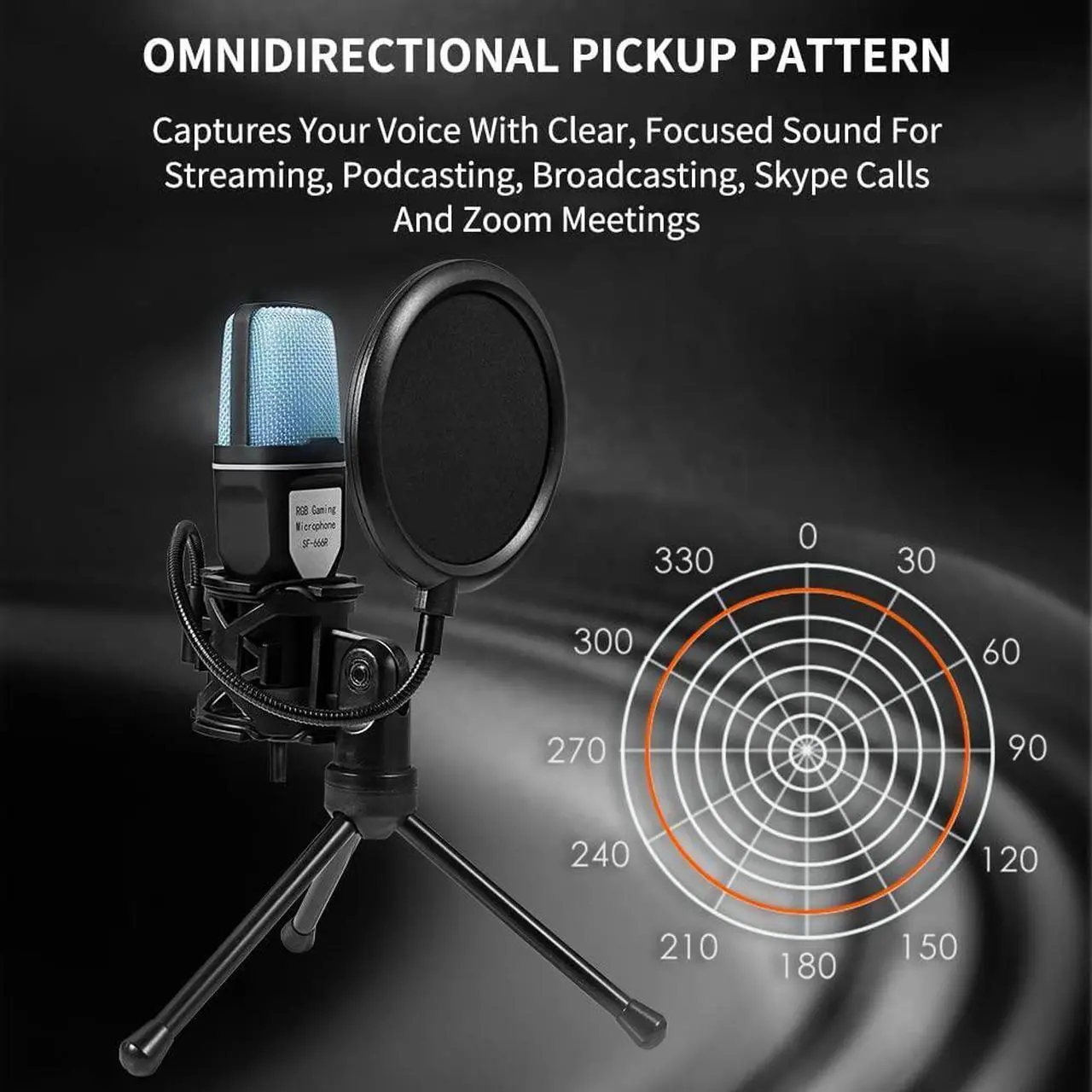 RGB USB Condenser Microphone Cardioid Gaming Mic SF-666R with Anti ...