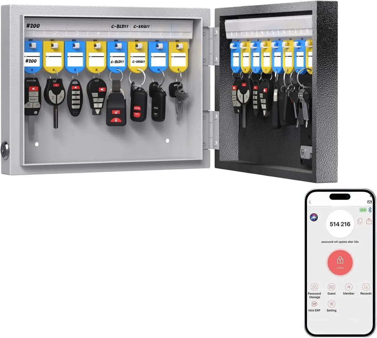 16 Key Lock Box Wall Mount, APP Bluetooth/OTP/Wi-Fi/Fixed Code/Key ...