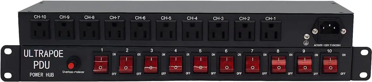 1U Network-Grade Rackmount PDU Power Strip, 10 LED Independent Switch ...