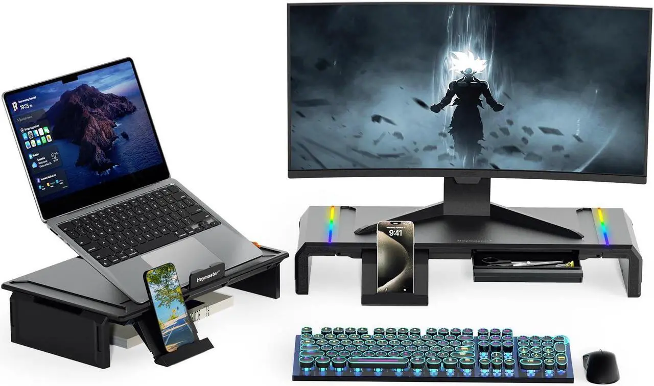 Heymaster Monitor Stand for Desk, Gaming Monitor Riser with RGB Light ...