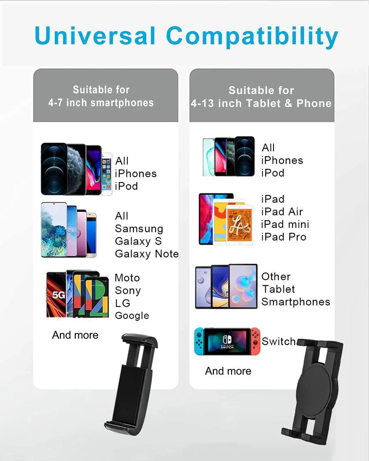 Tablet Mount Phone Holder for Car, Double Gooseneck Long Arm 2 Clamps ...