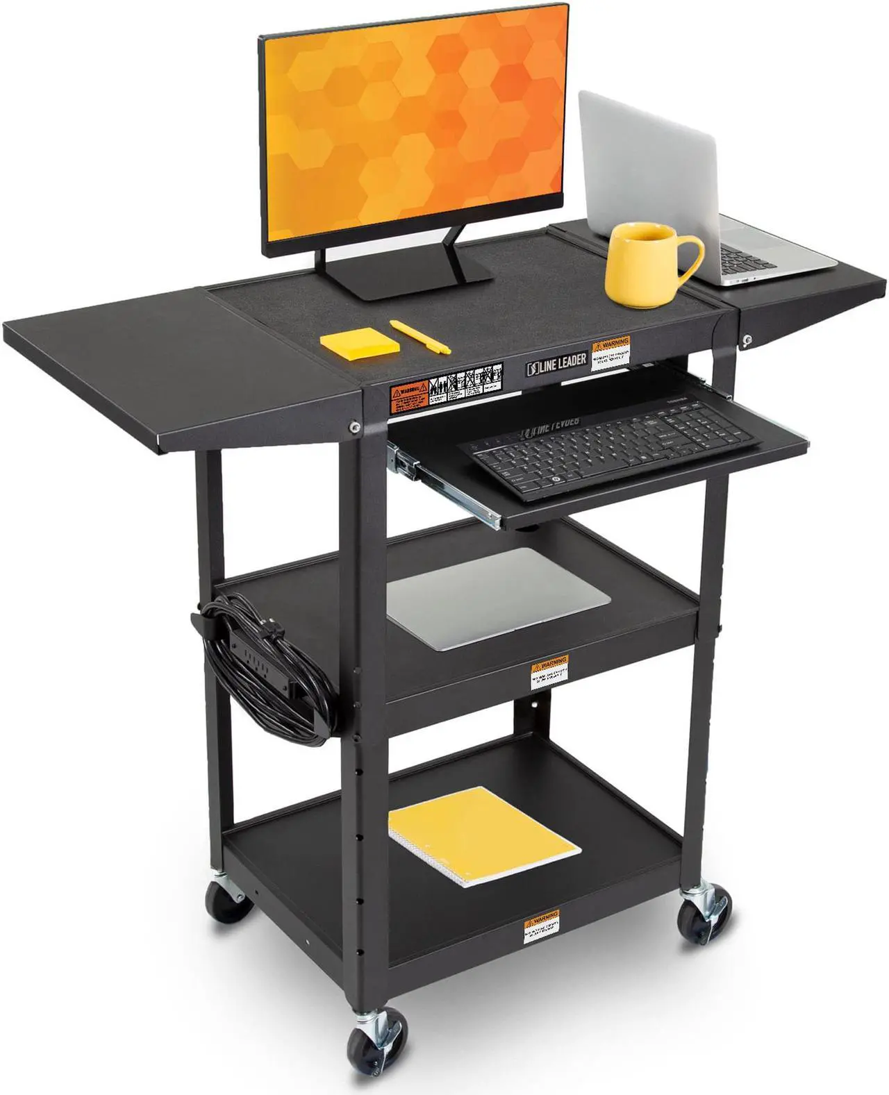 Line Leader AV Cart with Drop Leaf Shelves and Pullout Laptop Tray ...