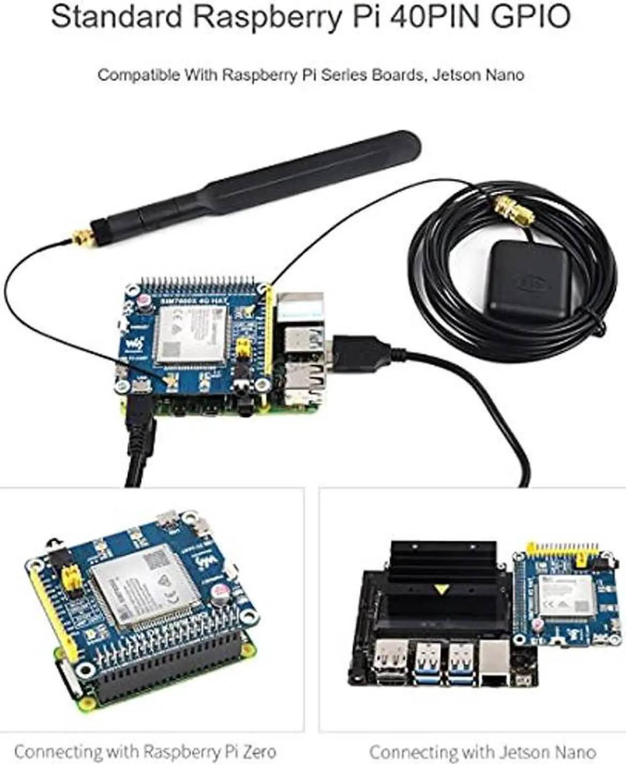 4G 3G 2G GSM GPRS GNSS HAT Based on SIM7600G-H LTE CAT4 150Mbps ...