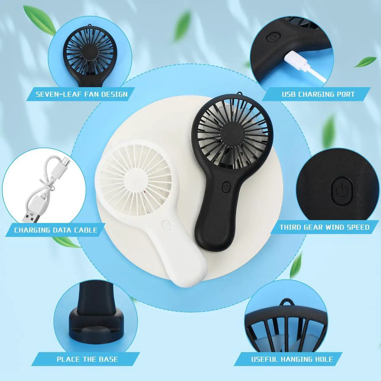 60 Pack Mini Powerful Handheld Fan Bulk 3 Speed USB Rechargeable Small ...