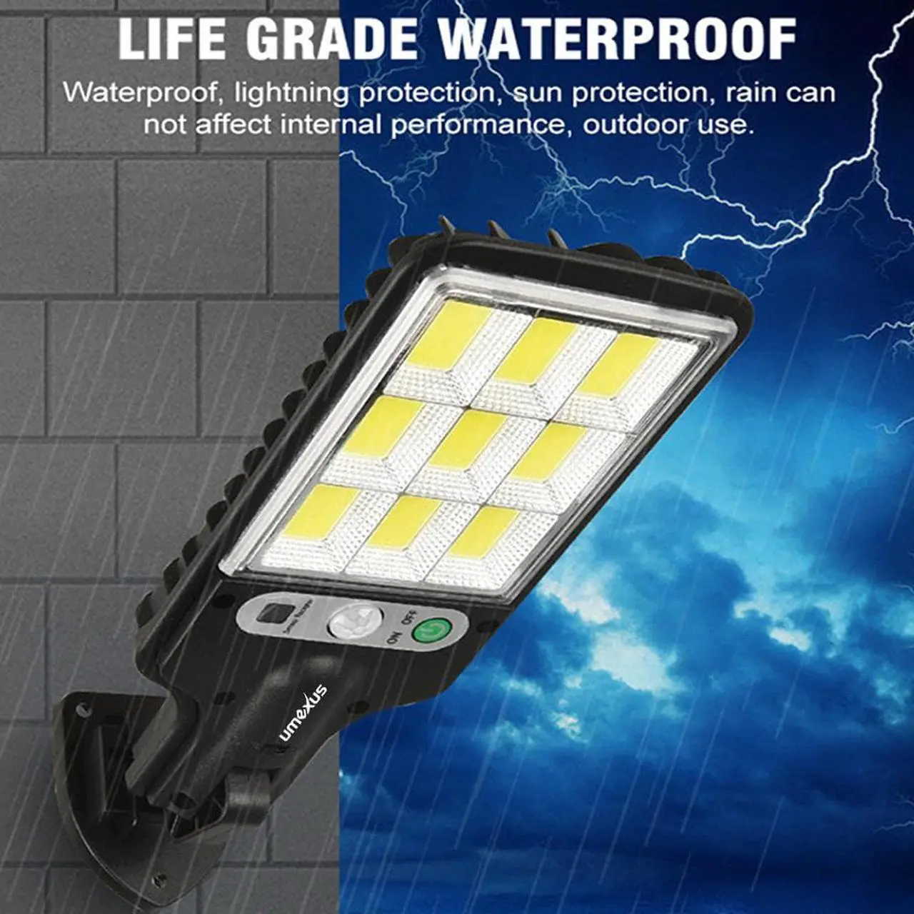UMEXUS LED 108 COB Solar Power Wall Light Outdoor IP67 Waterproof PIR ...