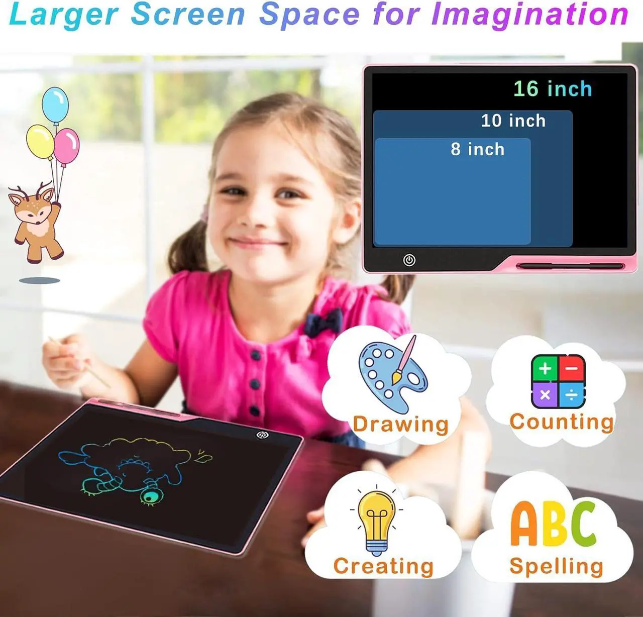 16 Inch Rechargeable LCD Writing Tablet, Colorful Doodle Board Drawing ...