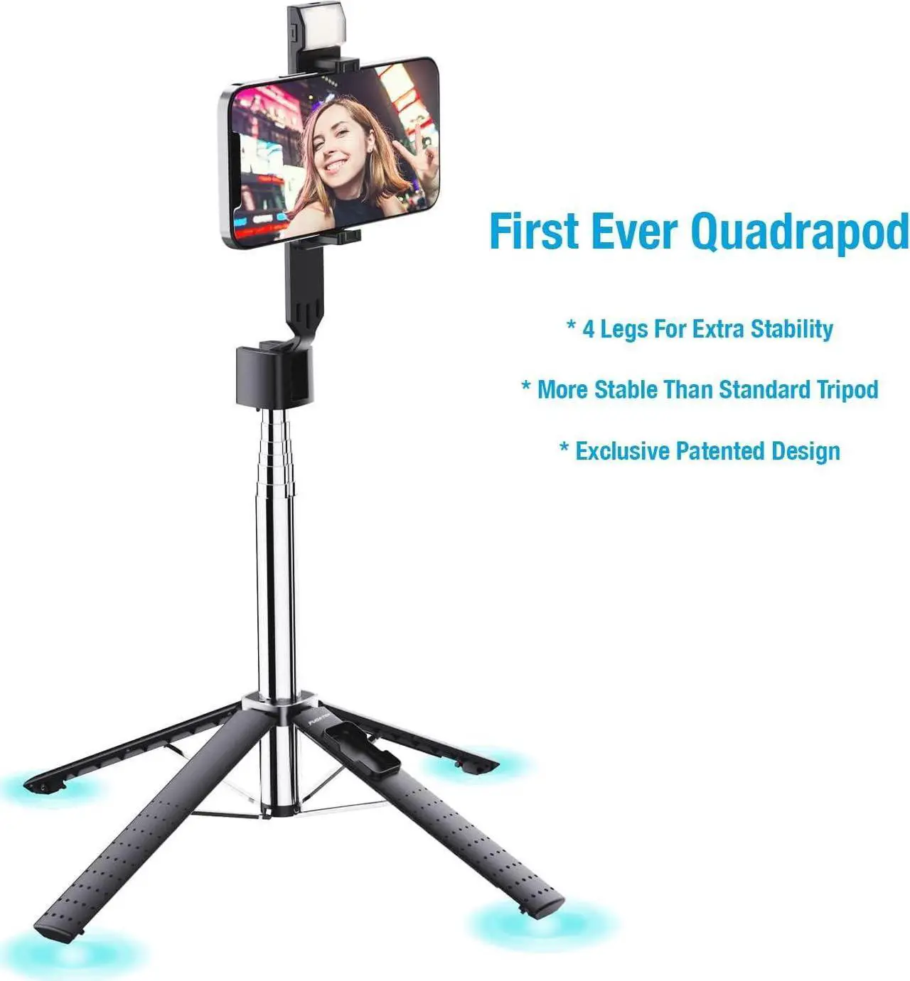 Fugetek 40'' Quadrapod Lighted Selfie Stick Stand, Lightweight 7oz ...