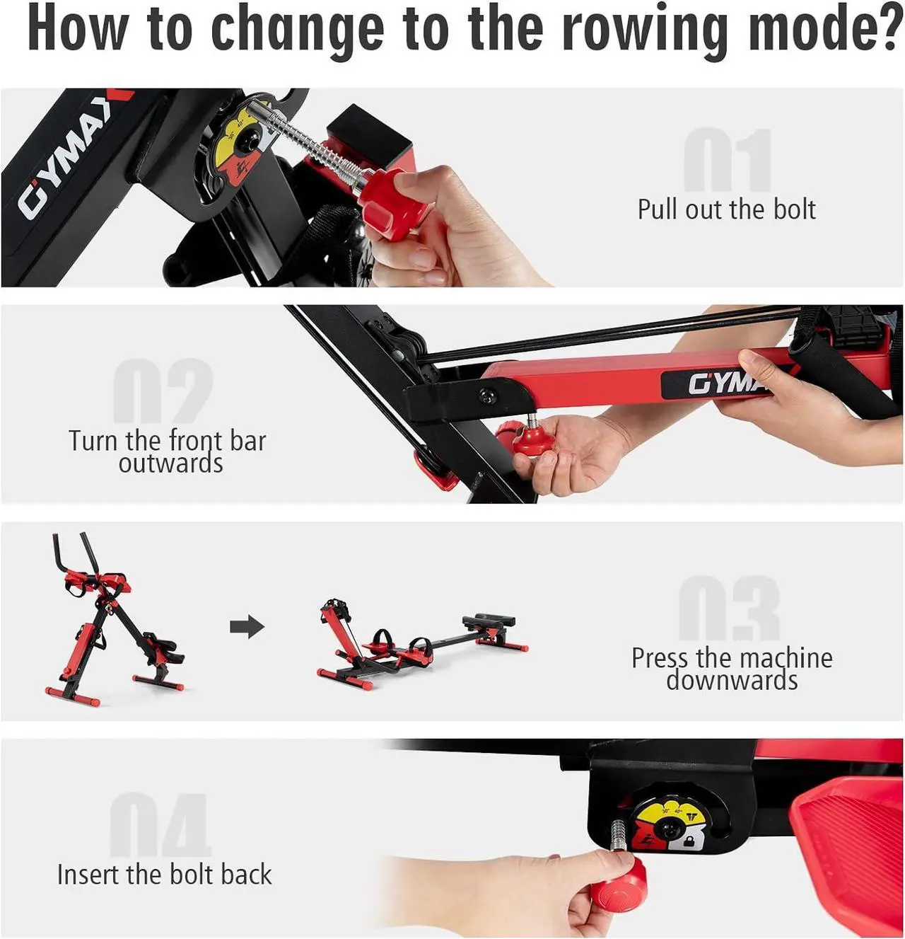 GYMAX 4 in 1 Rowing Machine, Adjustable Ab Machine with Resistance ...