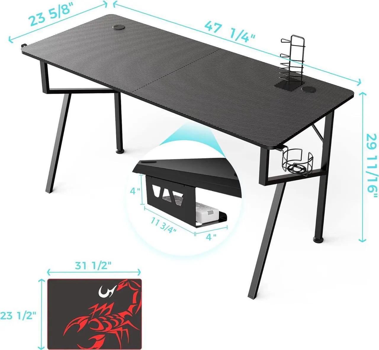 EE EUREKA ERGONOMIC Gaming Desk 55", K Shaped Large Gaming Computer ...