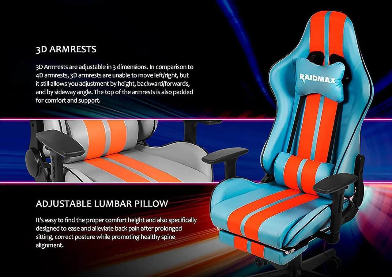 Raidmax Superior DK905 Race Car Computer-Gaming-Chairs Adjustable 3D Armrest, Head and Lumber ...