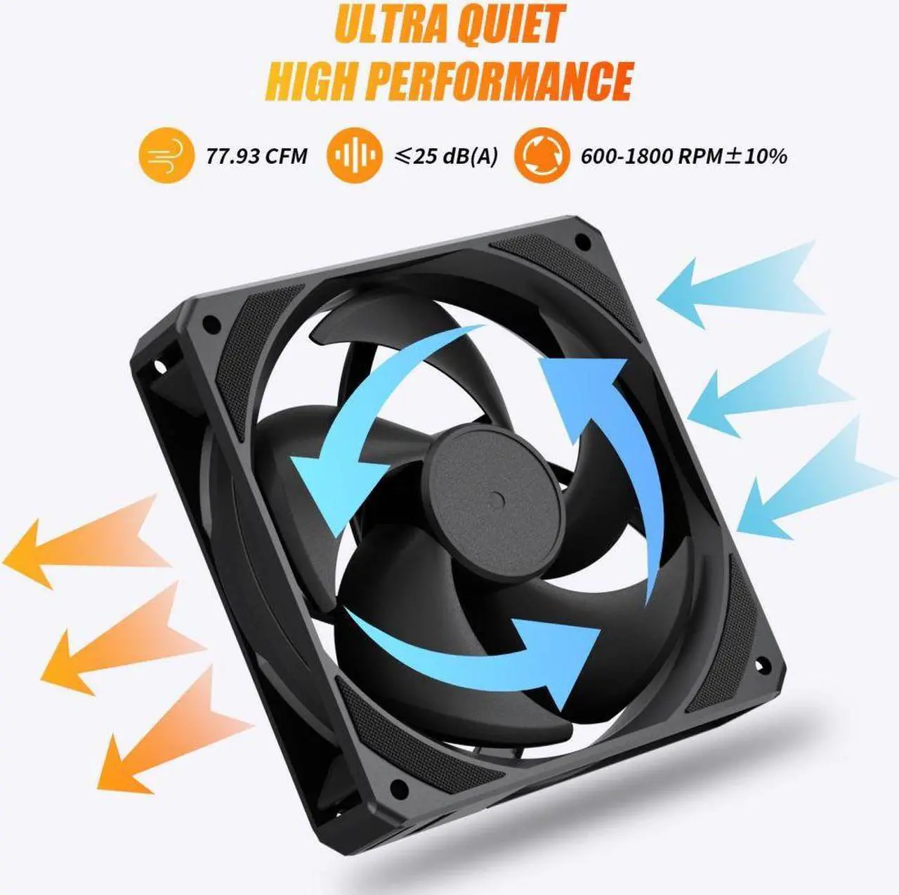 upHere U2K Case Fan 120mm Black PWM Silent Computer Cooling Fans All-in ...